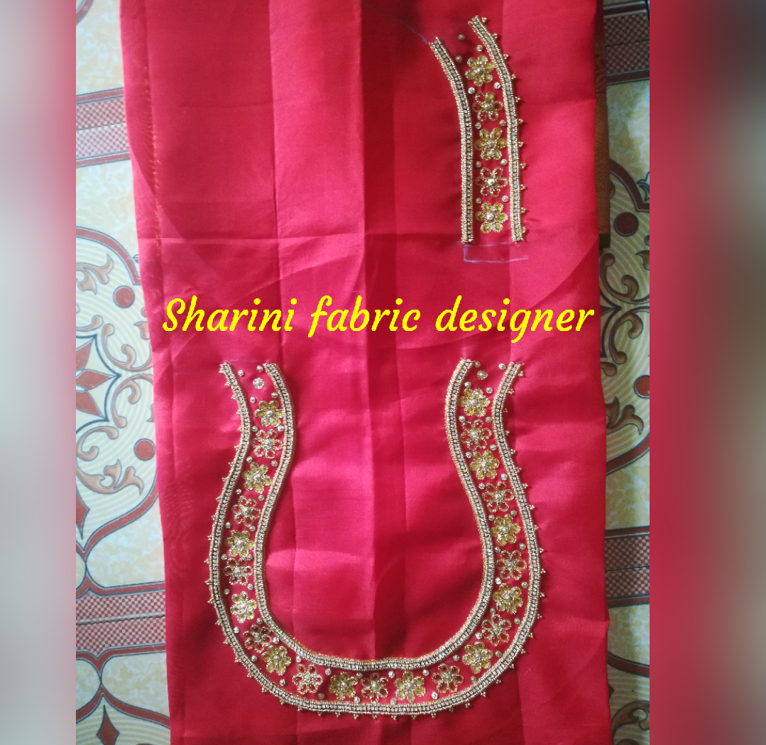 sharini fabric designer: Elegant pot neck bridal blouse