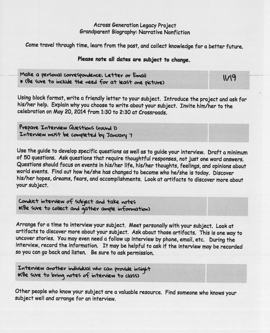 Mrs. Vogel's Venue: Across Generations: Grandparent Biography