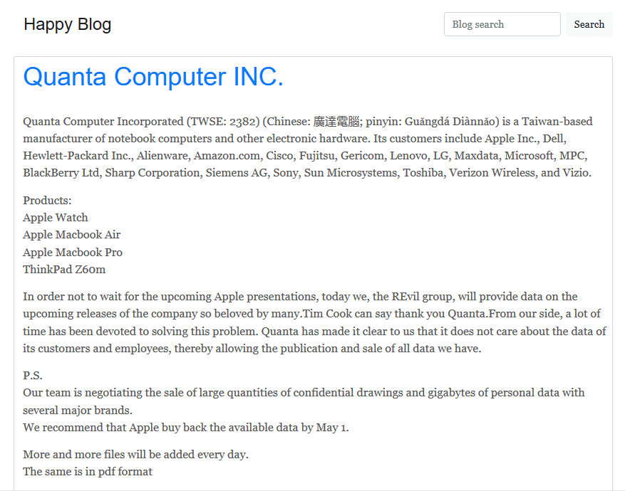 Blog elhacker.NET: Quanta, proveedor hardware de Apple, víctima del ...