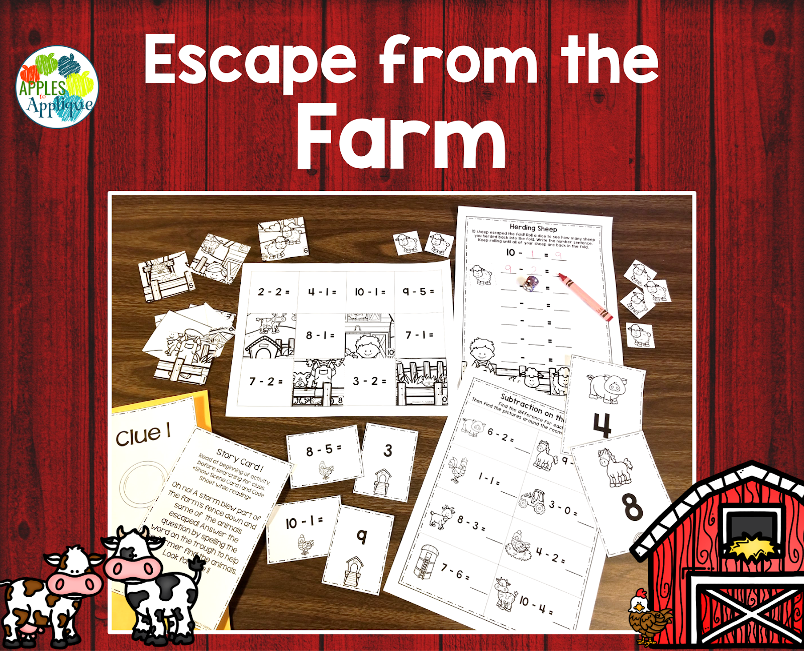 Apples to Applique: Escape from the Farm! A Subtraction Breakout Activity