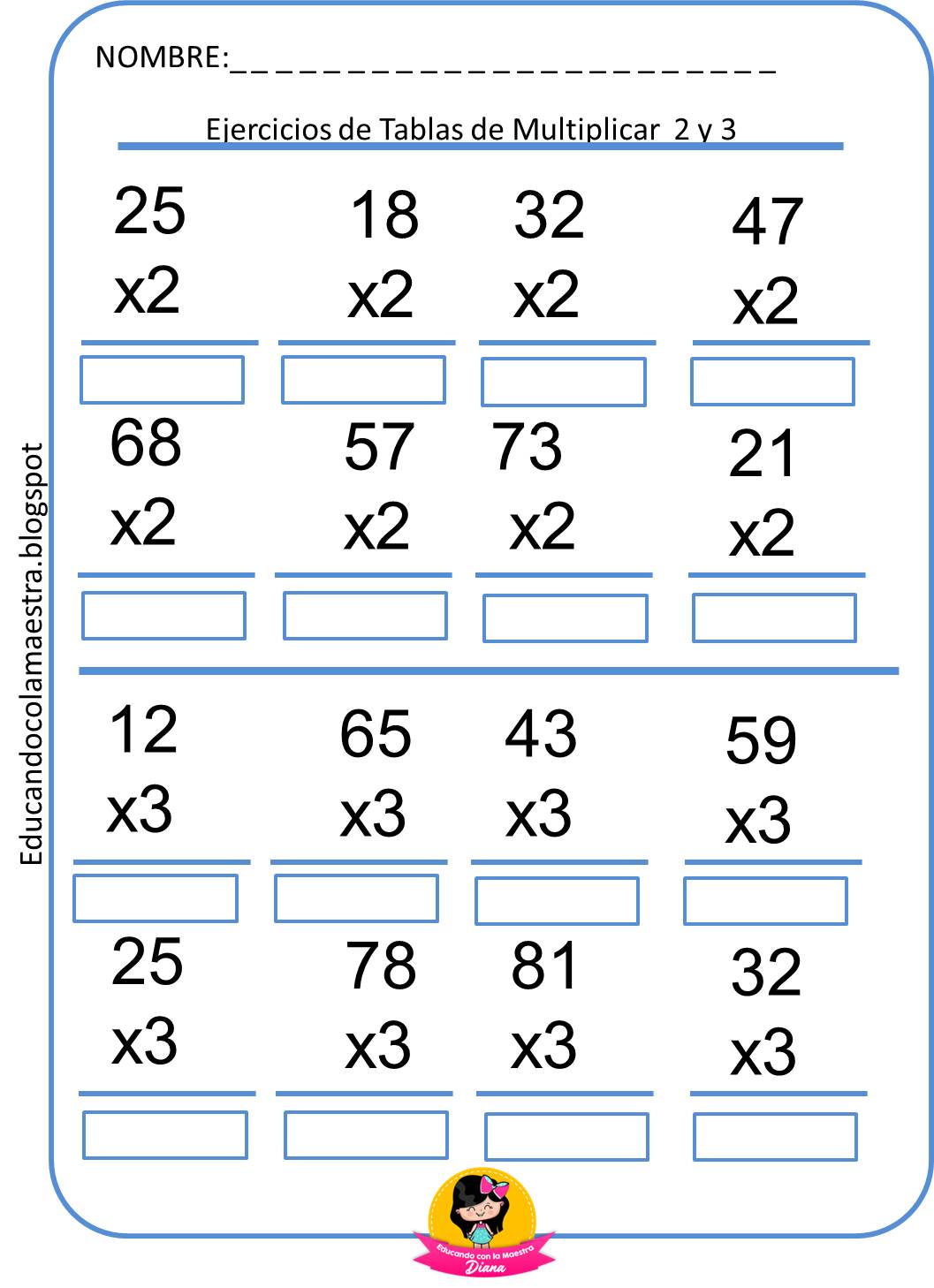 Educando Con La Maestra Tablas De Multiplicar 2 3 4 Y 5 Actividadeas