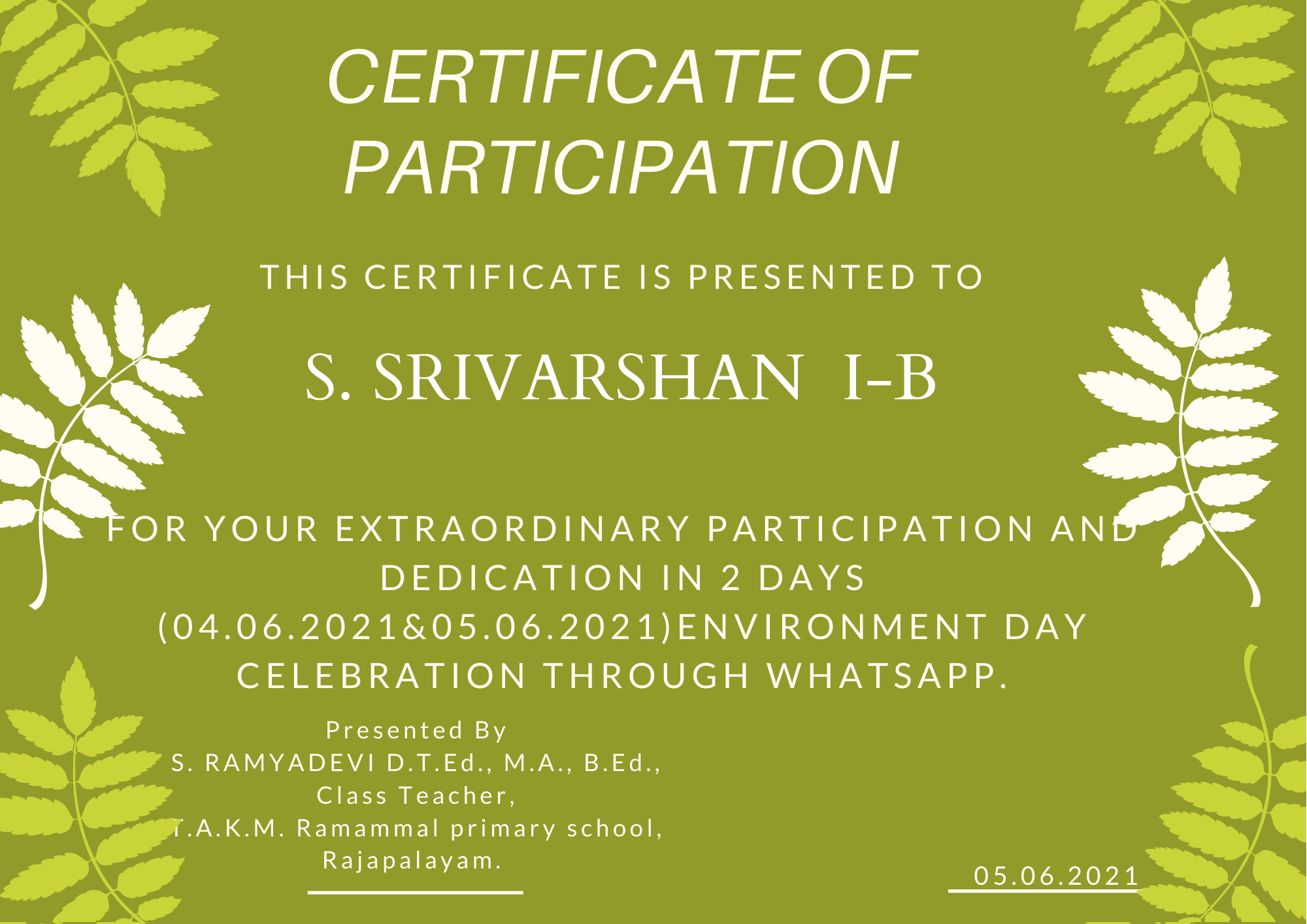 KNOWLEDGE IS POWER: Environment day participation certificate of my ...