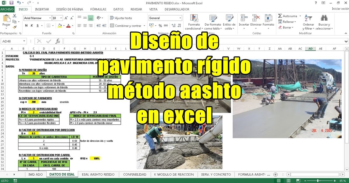 EXCEL PARA EL DISEÑO DE PAVIMENTO RÍGIDO POR EL METODO AASHTO ...
