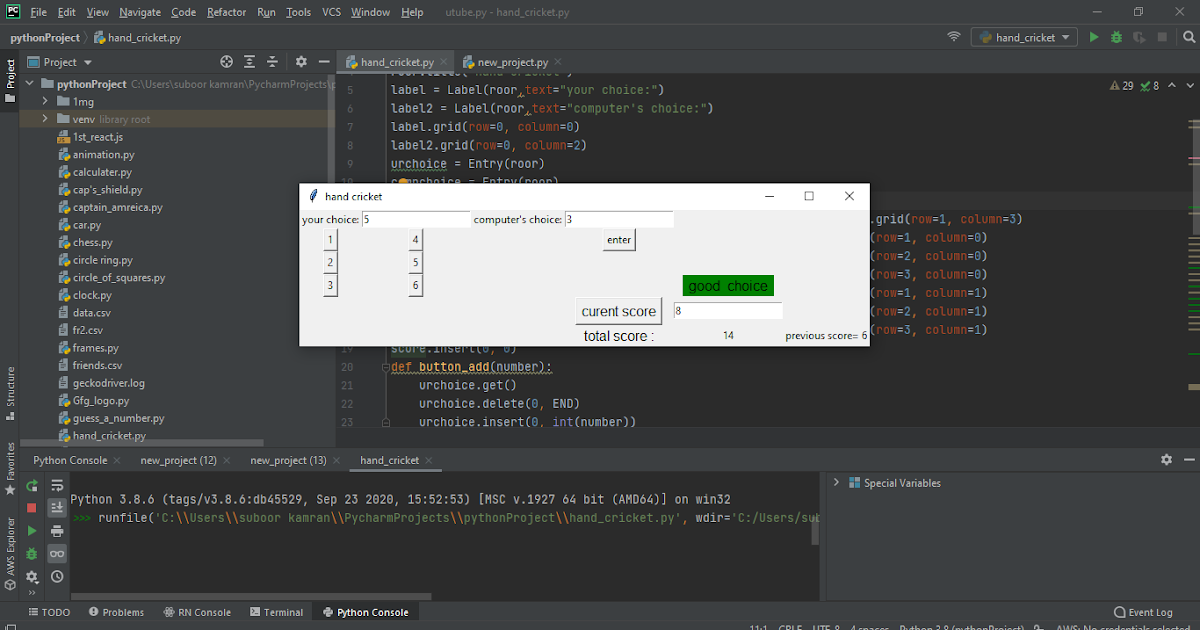 Hand cricket game in Python using tkinter