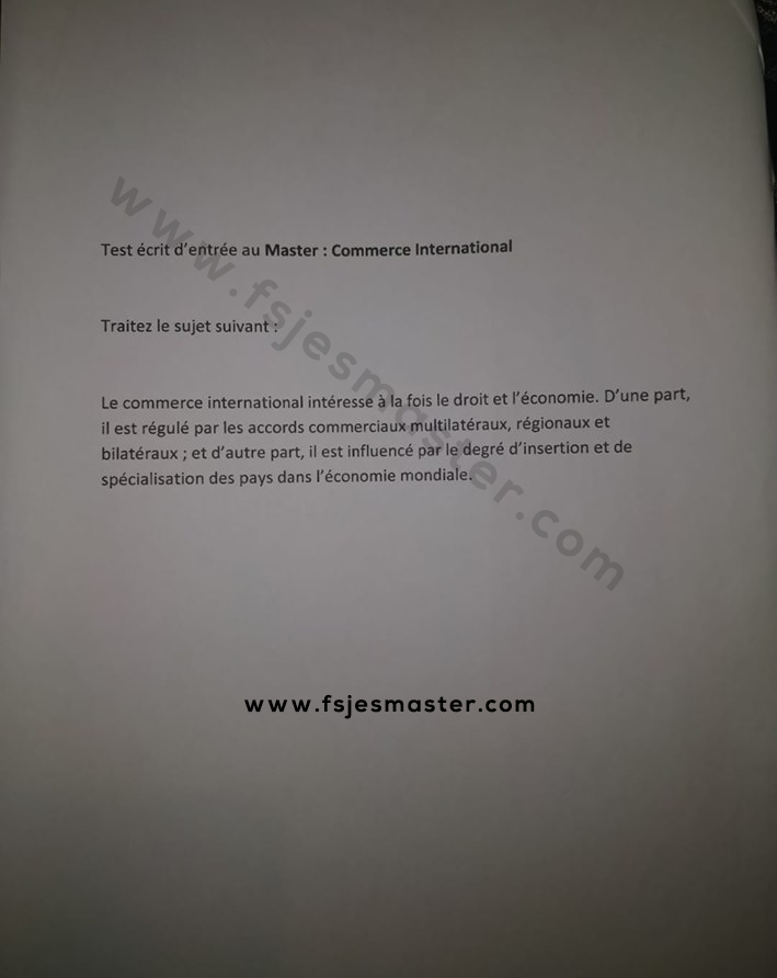 Exemple Concours Master Commerce International 2018-2019 - Fsjes ...