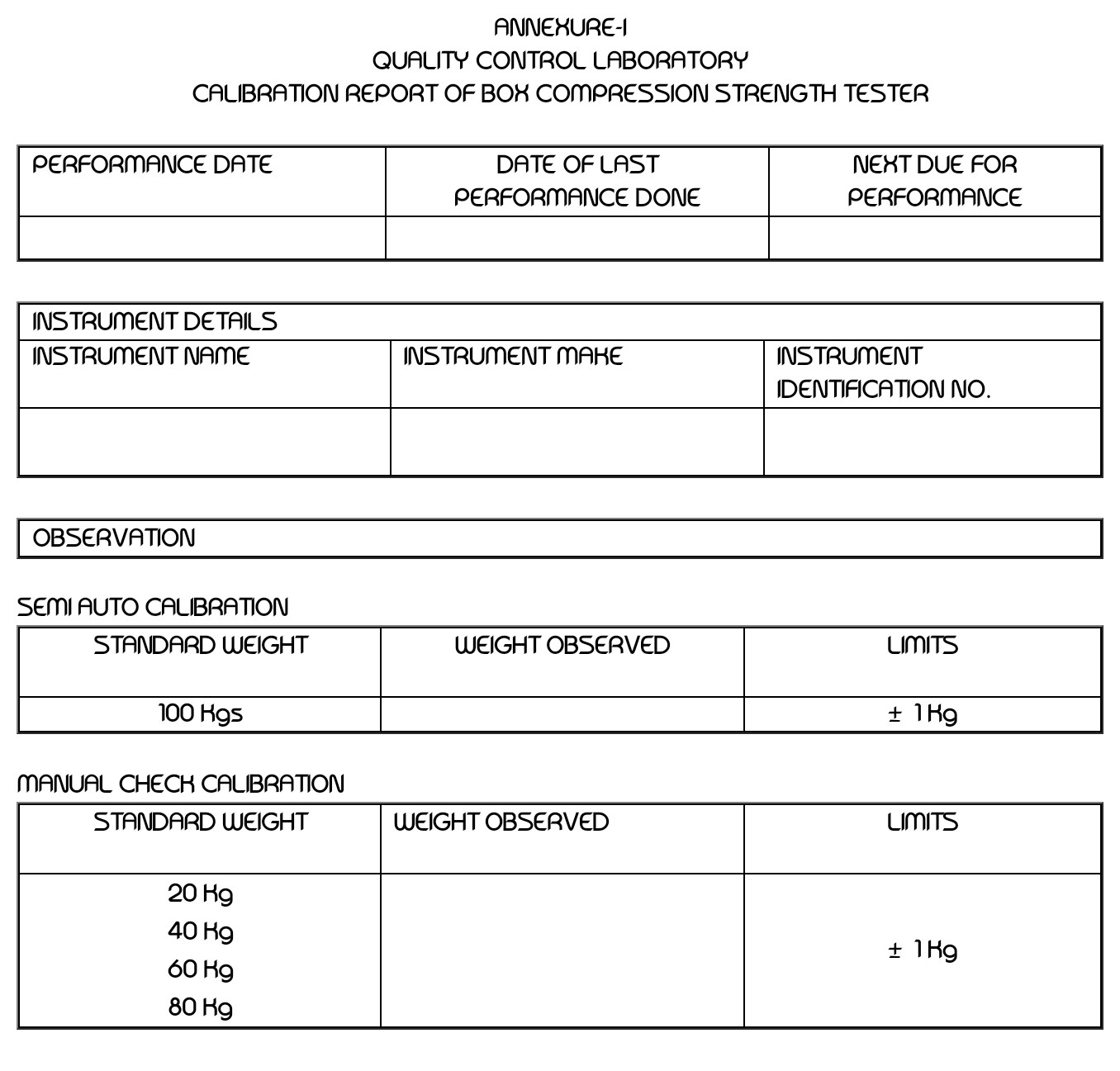 SOP for Calibration of Automatic Box Compression Strength Tester ...