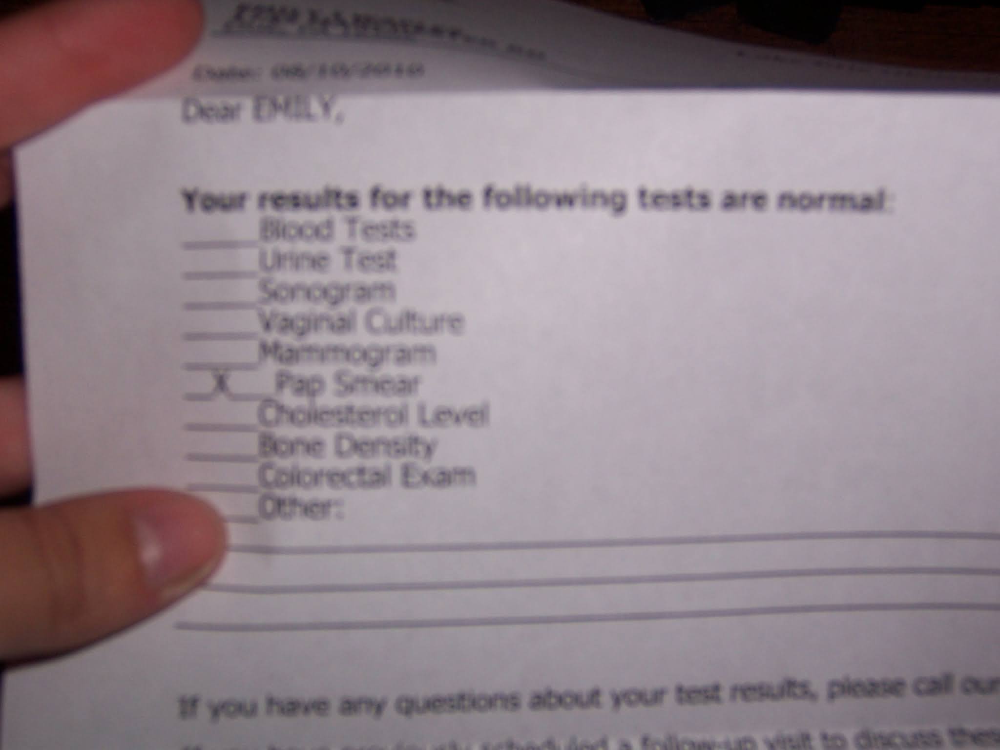 Normal Pap Smear Letter Template ~ Resume Letter