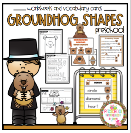 Groundhog Shapes Worksheets and Cards ~ Preschool Printables