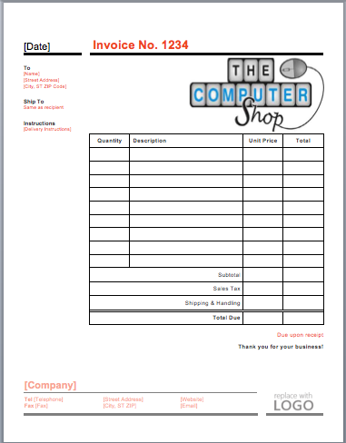 Computer Receipt Template - Invoice Template