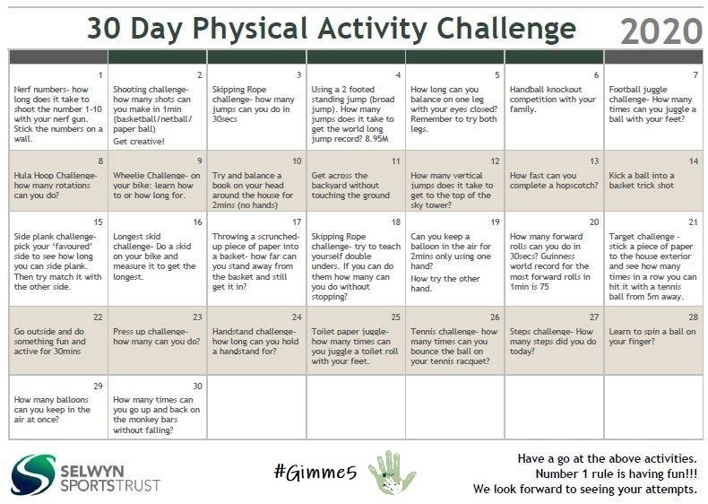 Learning At Home - extras: 30 Day Physical Challenge