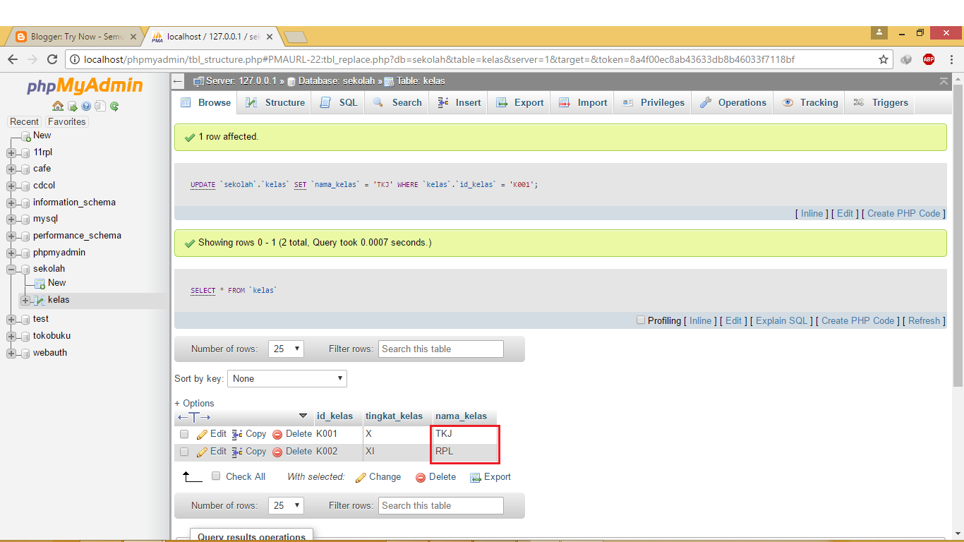 Cara Mengupdate Data Tabel DataBase di phpmyadmin - Try Now