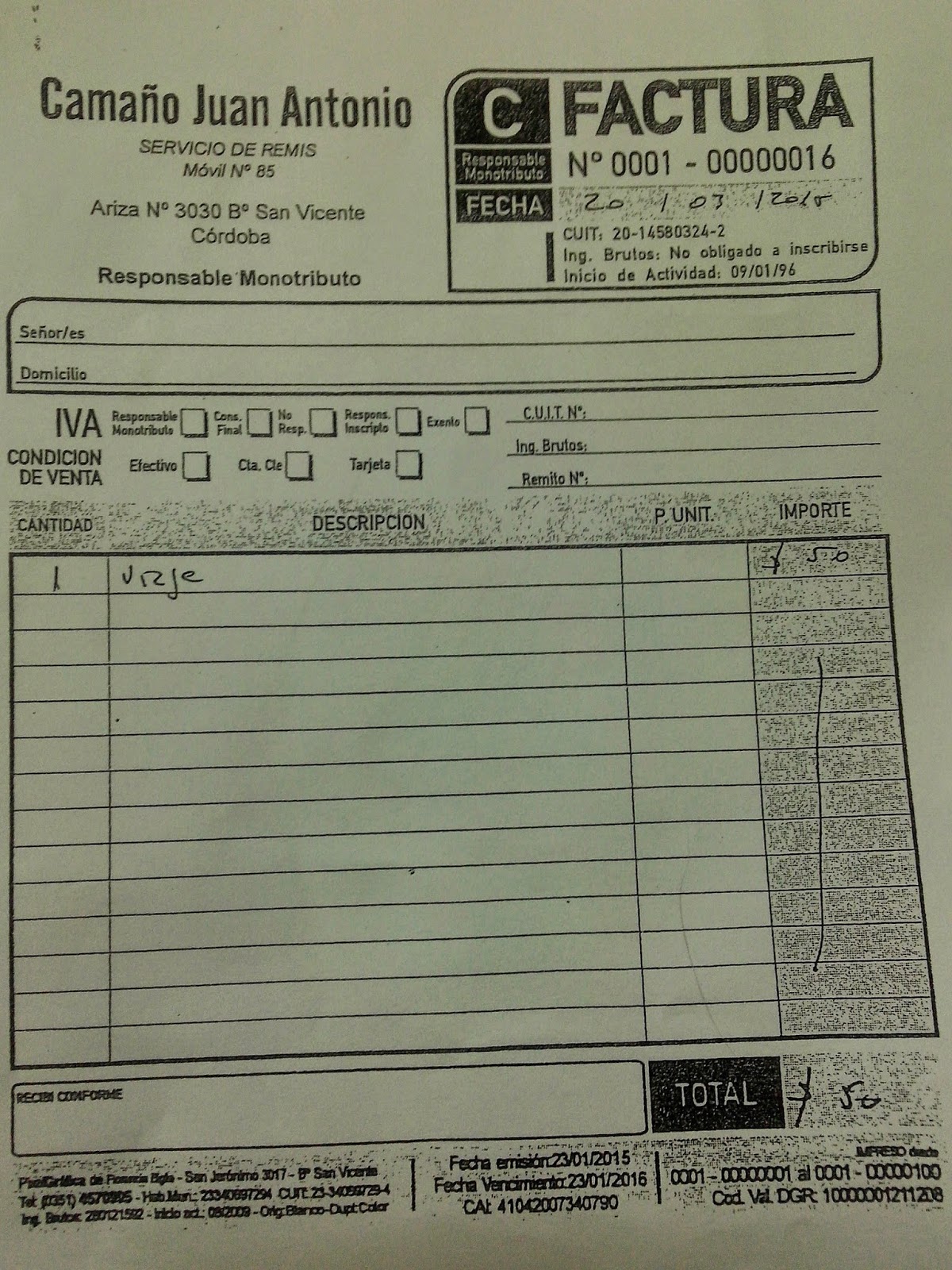 La Salle - Informatica Aplicada I y II: Modelo factura C para diseñar