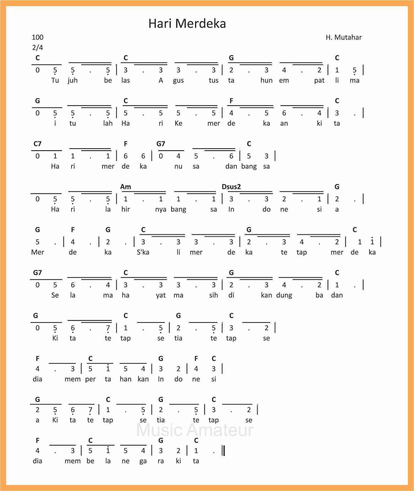Not Angka Hari Merdeka - SEPUTAR MUSIK