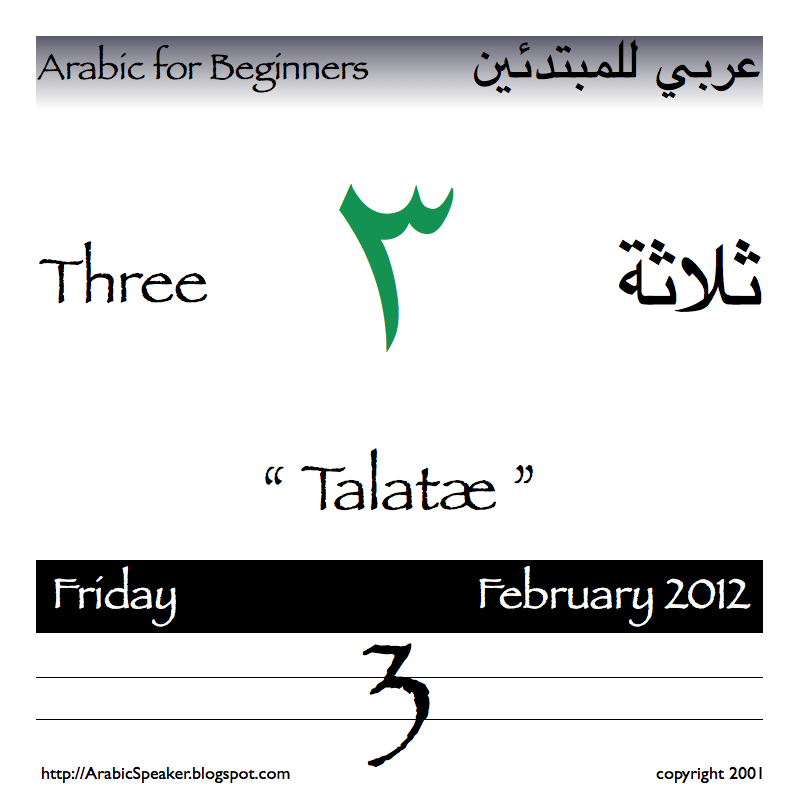 ArabicSpeaker: Today's Arabic Numeral is three ٣ pronounced "Talatæ"
