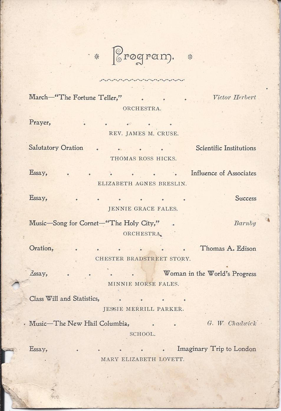Heirlooms Reunited: 1899 High School Graduation Program, Uxbridge ...