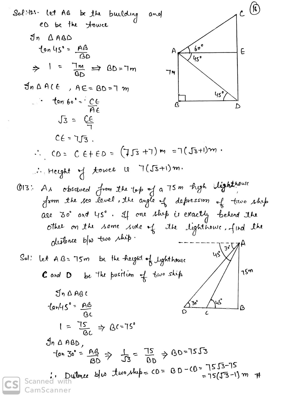 Application of Trigonometry Handwritten Notes for 10th Class