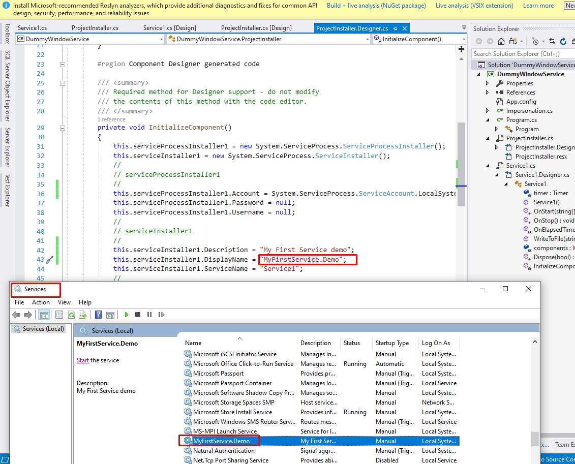 Windows service Lesson 1 - Creating windows service in visual studio ...