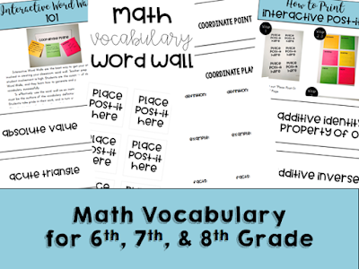 Kelly McCown: Interactive Math Vocabulary Word Wall (Grades 6 to 8)