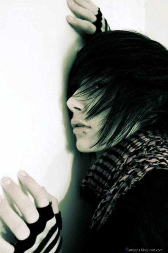 Sad cute scene emo boy hairstyle fall pose