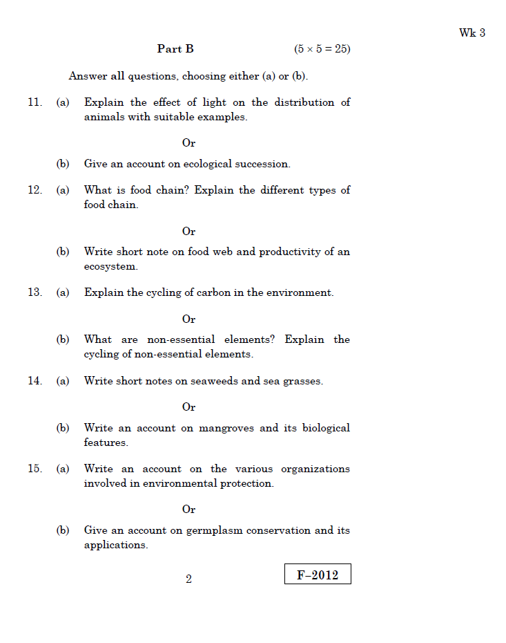 Alagappa University M.Sc.Zoology ECOLOGY APRIL 2019 Question Paper ...