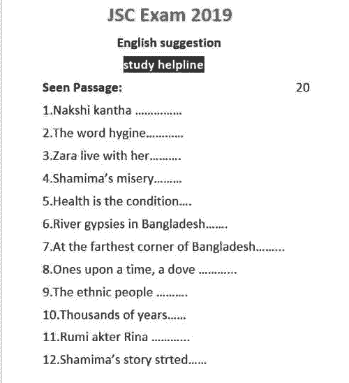 JSC Suggestion 2019 English/Math/Bangla For All Boards