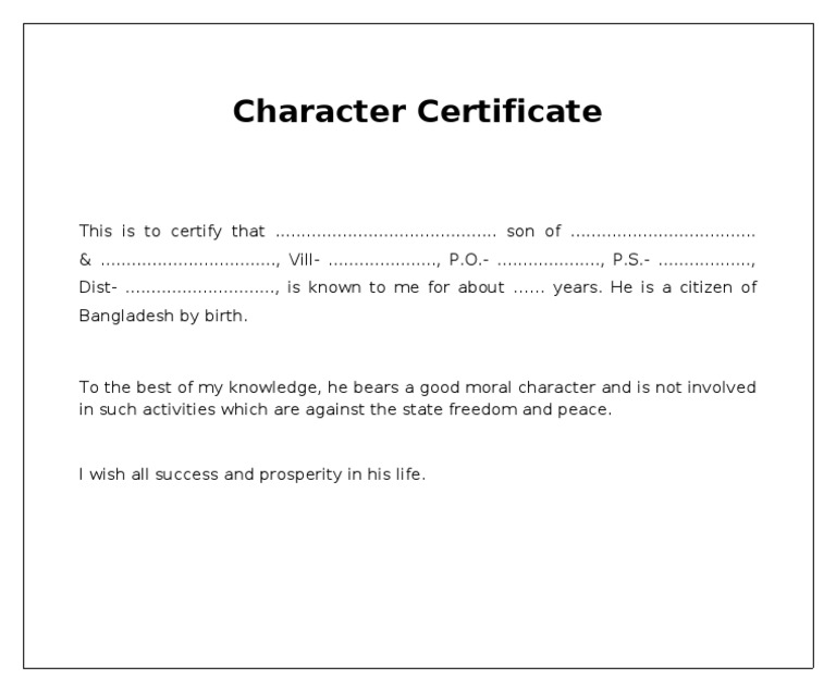 Charitra Praman Patra In Hindi/English Proforma-Character Certificate