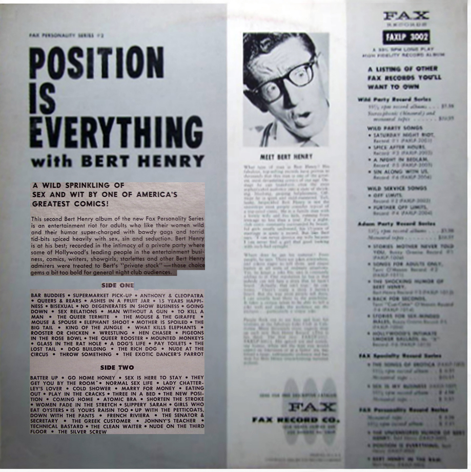 Vintage Stand-up Comedy: Bert Henry - Position Is Everything 1960