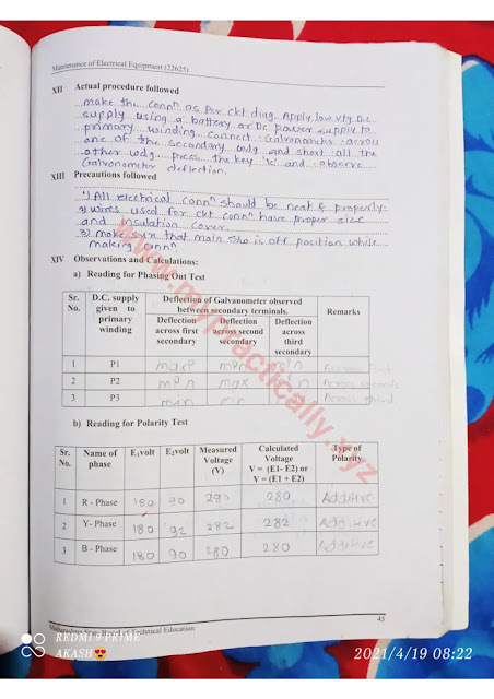 22625 Maintenance of electrical equipments Solved Lab Manual Answers ...
