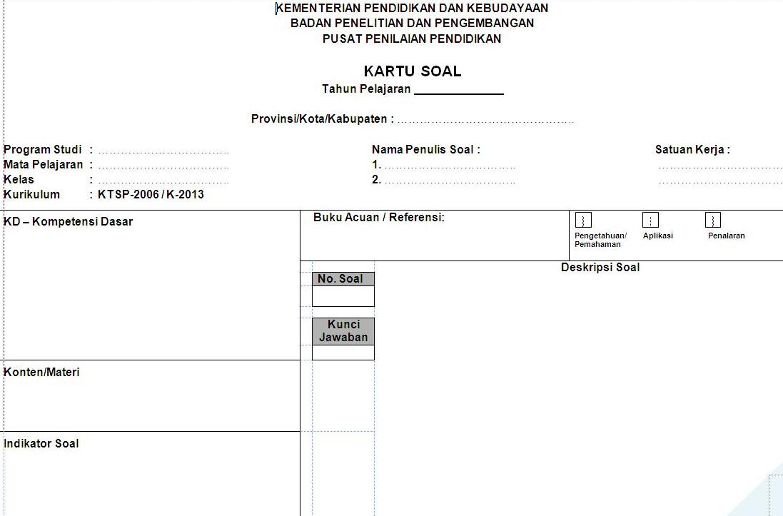 Contoh Format Kartu Soal | Portal Pengajar