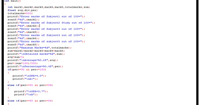 Program to find GPA using If-else statement - C Programming