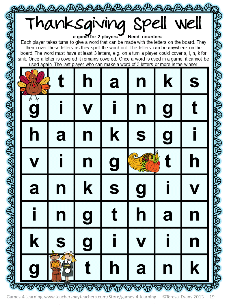 Fun Games 4 Learning: Thanksgiving Word Puzzles FREEBIE