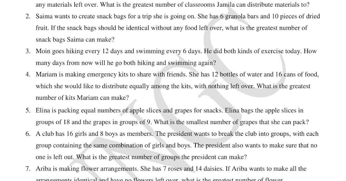 The City School North Nazimabad Girls Campus: Class 6- Mathematics-HCF ...