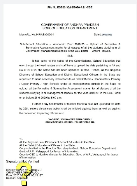 Uploading of Formative Summative FA and SA Marks in CSE Website by 26th June 5pm Rc 147 ...