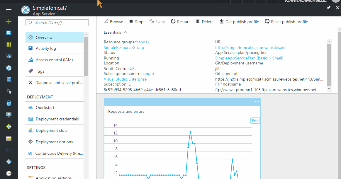Azure App Service console