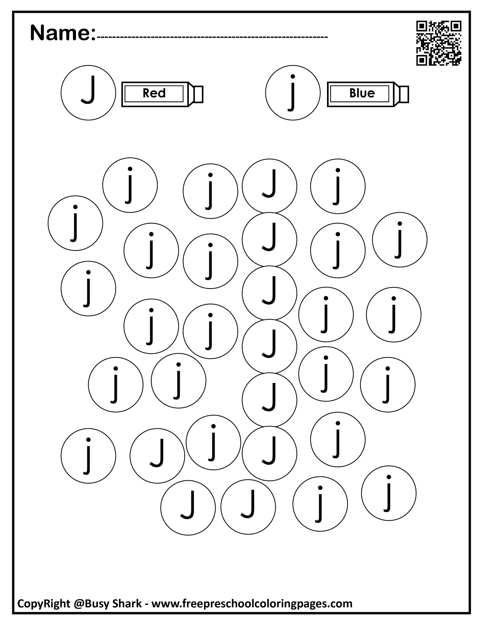 Set of Letter J "10 free Dot Markers coloring pages"
