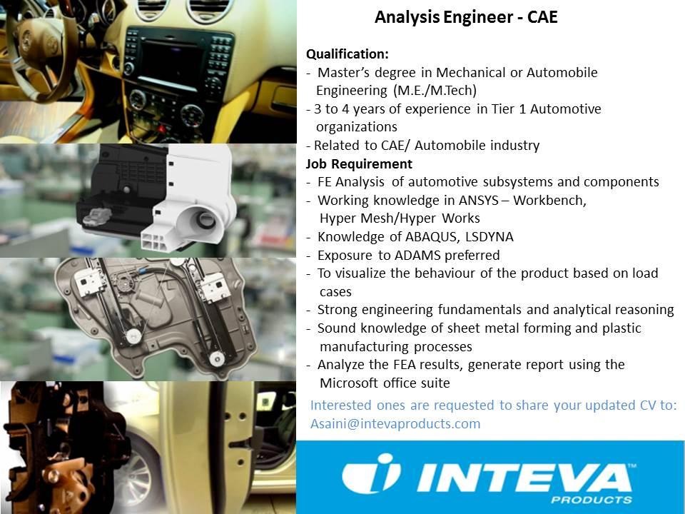 Inteva Products - Hiring Analysis Engineer - M.E / M.Tech in Mechanical ...