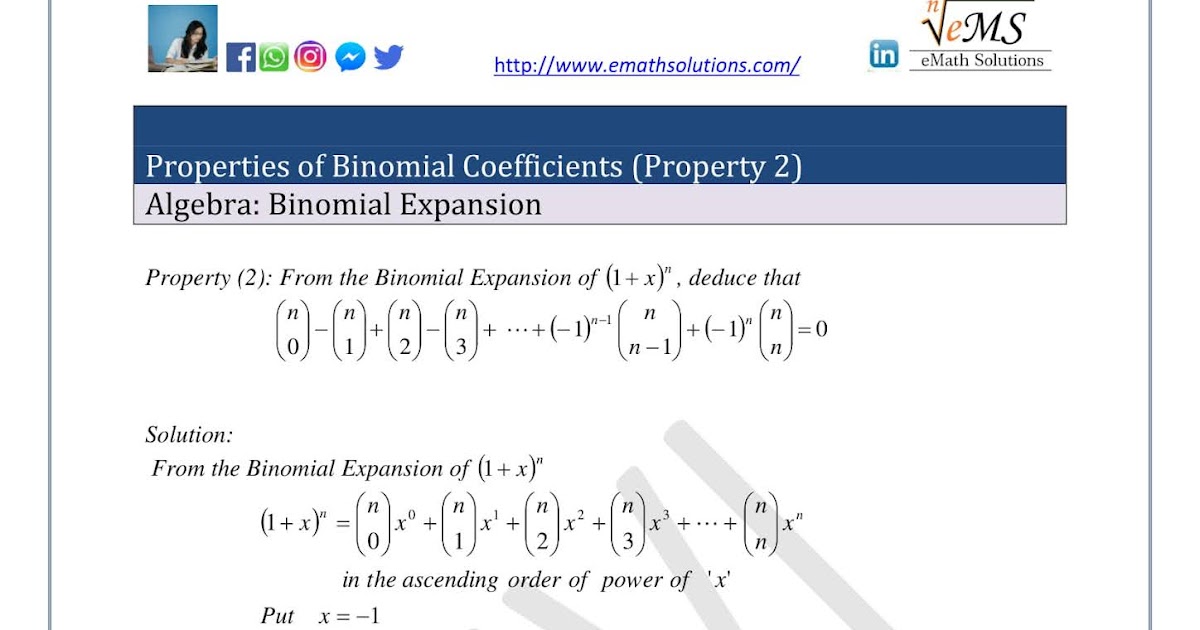 Binomial Theorem / Expansion: Properties of Binomial Coefficients ...