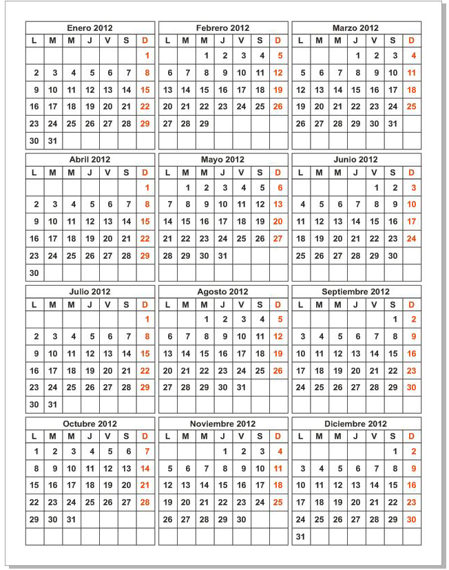 Calendario 2012 para corel - Imagui