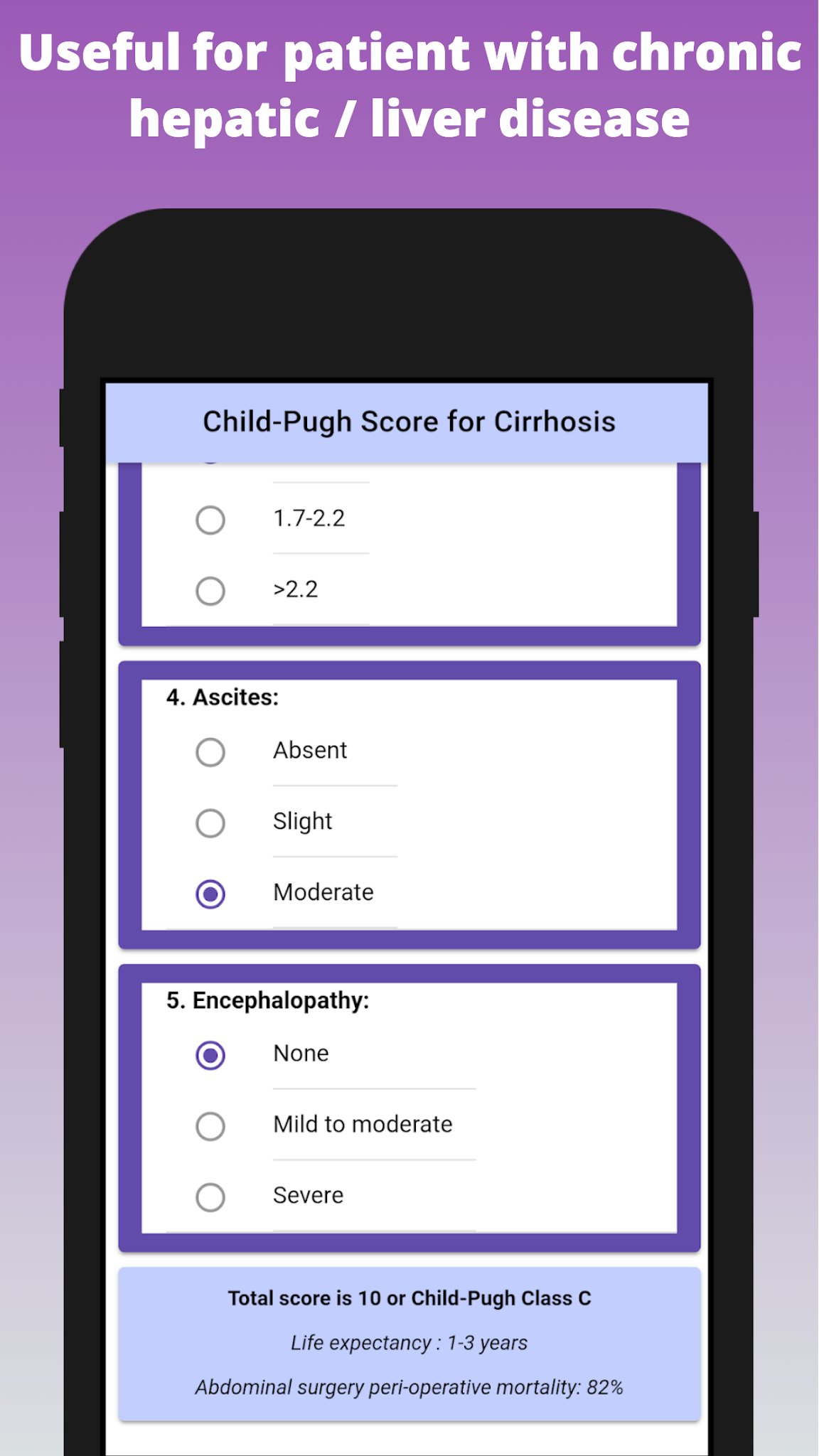Child Pugh Score Calculator - Liver Disease ~ iMedical Apps