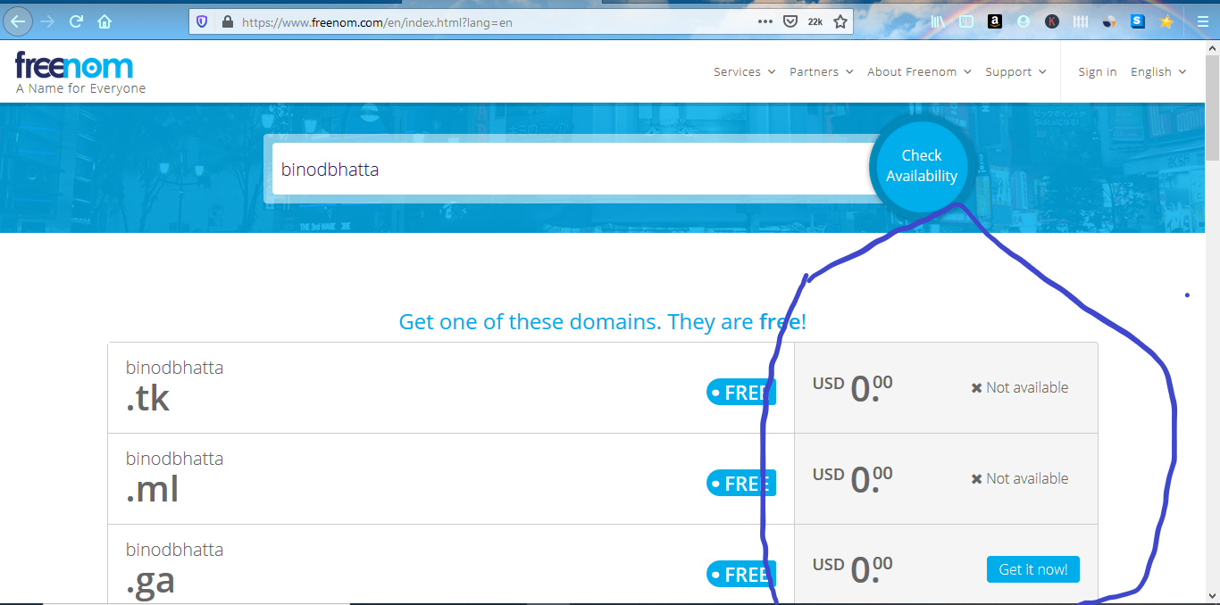 Why free domain in dot tk is saying Not Available - Here is the solution