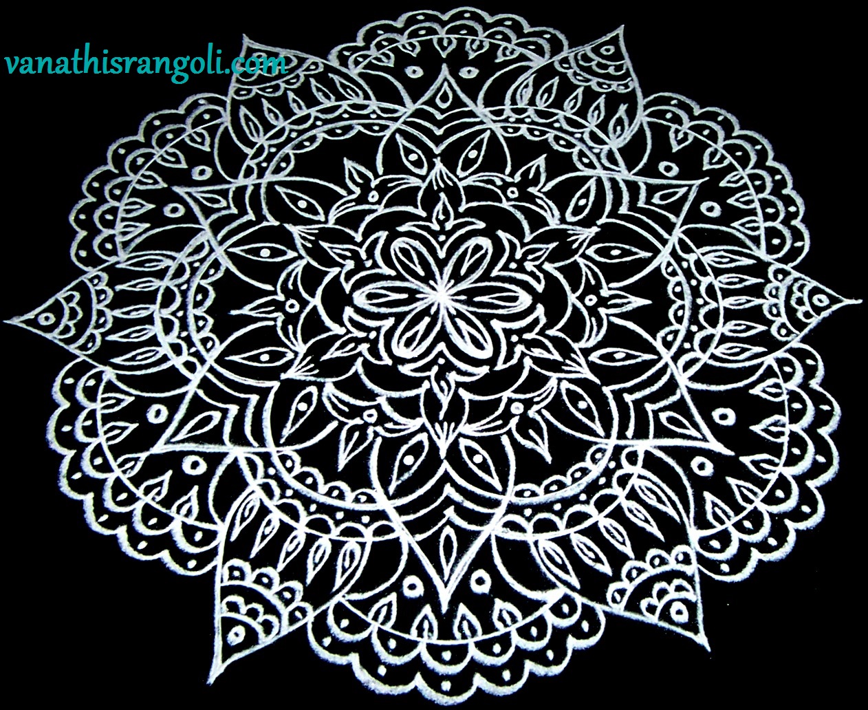 Vanathi's Rangoli / Kolangal: Freehand Flower Rangoli - Without Colors