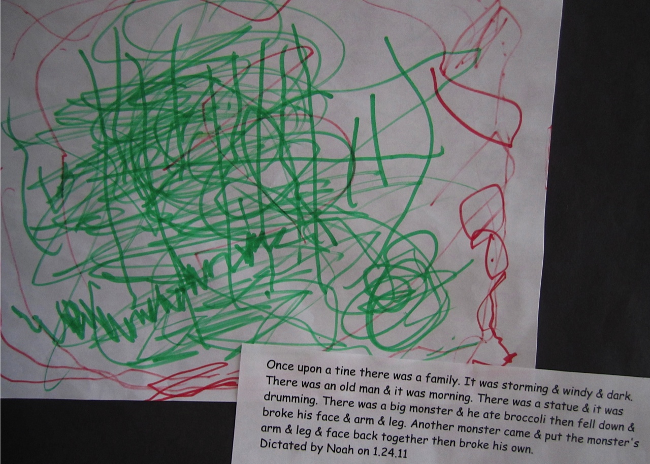 Child Scribbles On Paper