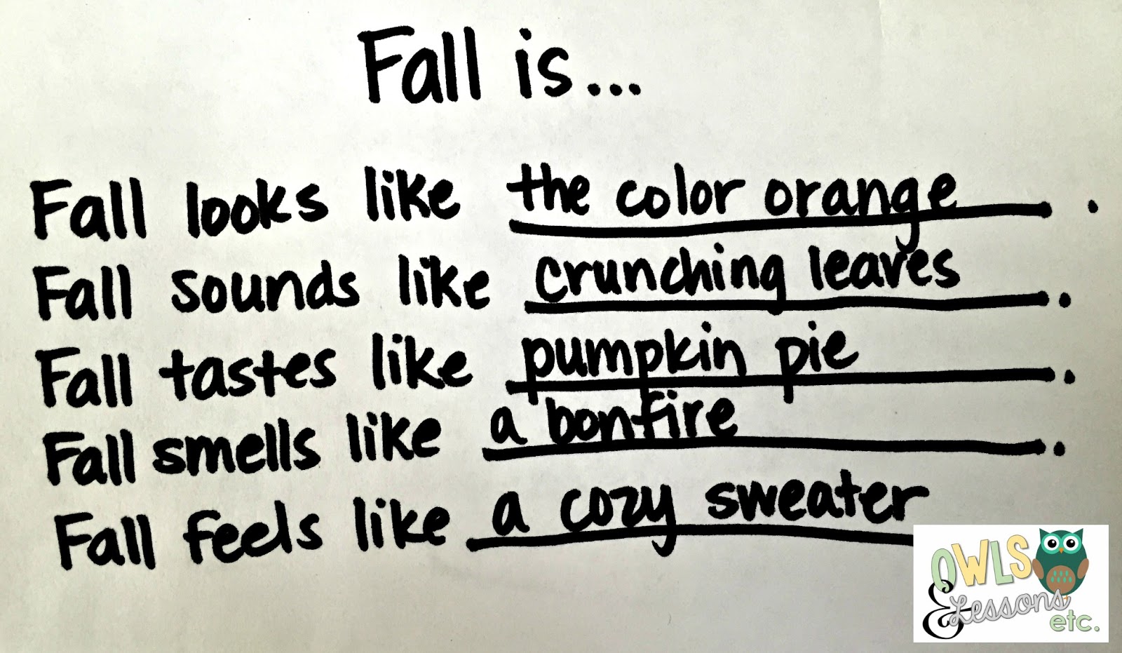 Fall Sensory Poems - Owls & Lessons, Etc.