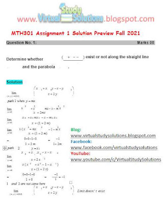 MTH301 Assignment 1 Solution 2021 | Fall 2021 | Virtual Study Solutions