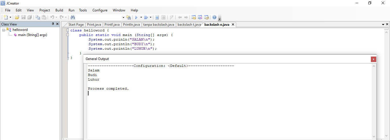 Jcreator Dalam Pemrograman Java Fungsi Backslash N Dan T Dalam Java