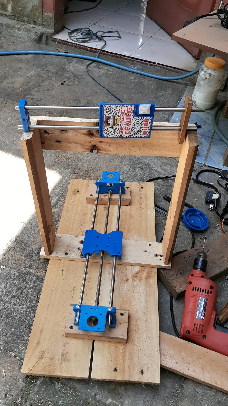 mencoba membuat CNC rakitan dengan kayu jati belanda, bekas kotak buah ...