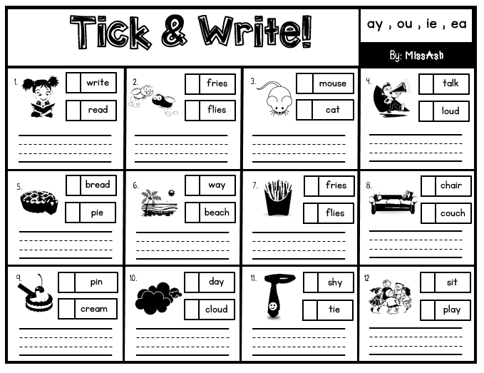 ASH THE TEACHER: ay , ou , ie , ea