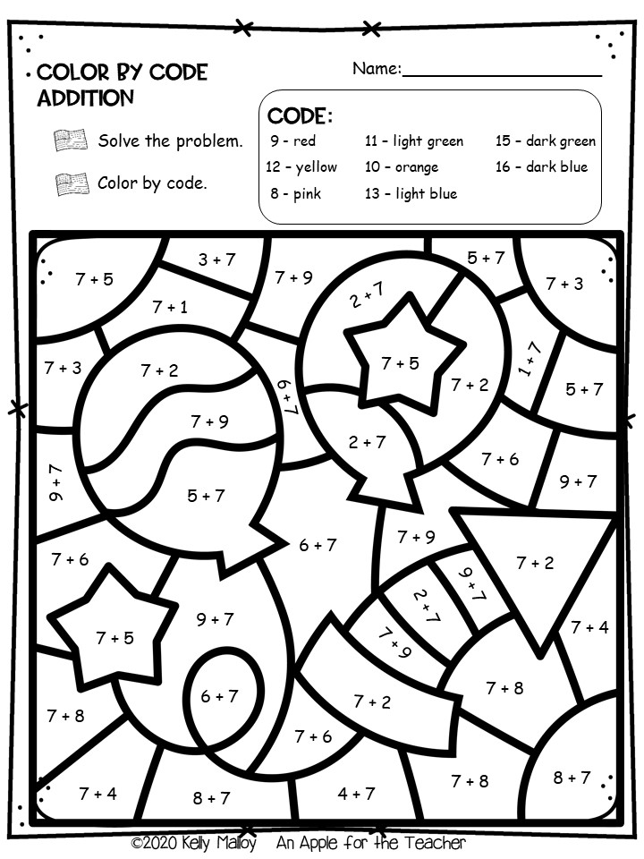 An Apple For The Teacher: 4th of July Color By Number