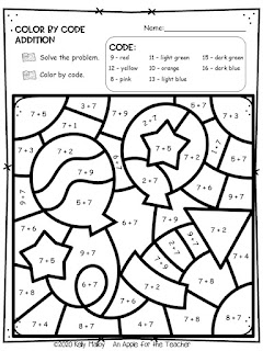 An Apple For The Teacher: 4th of July Color By Number