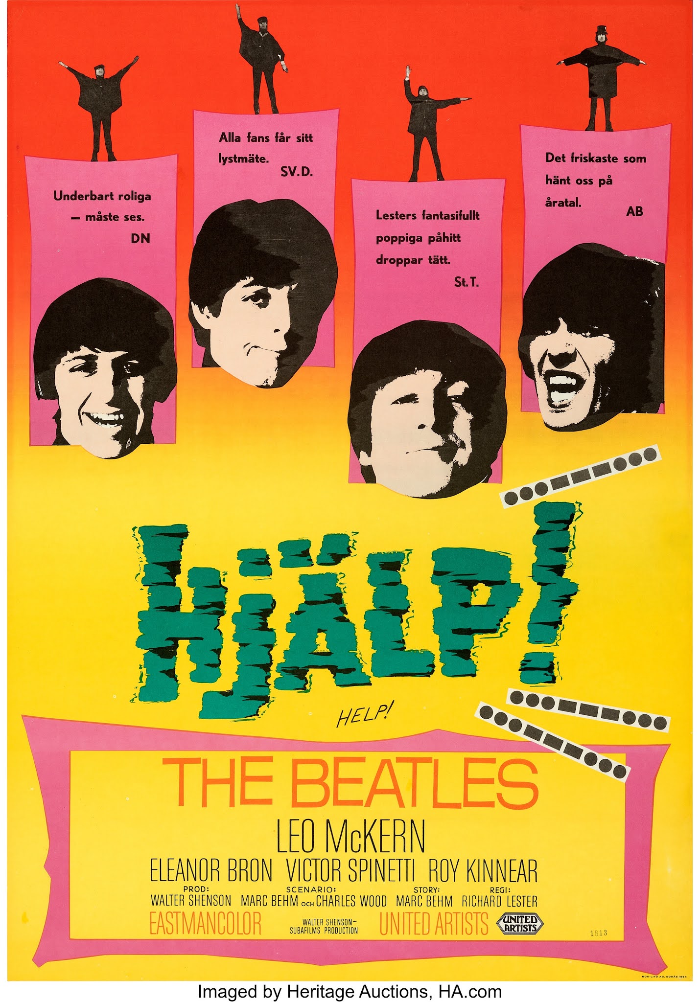 Vintage Beatles "Help!" movie poster, Sweden